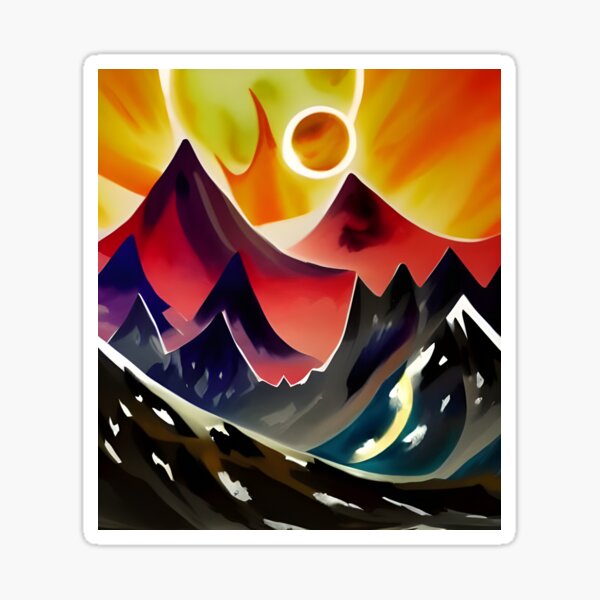 "AI Artificial Intelligence Generated Art, Fantasy Mountains, sun, ink ...