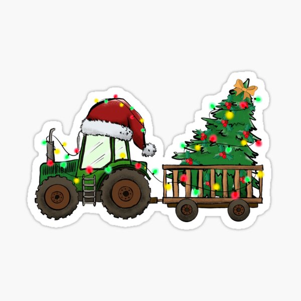 "Happy New Year Tractor & Tree illustration" Sticker for Sale by ...