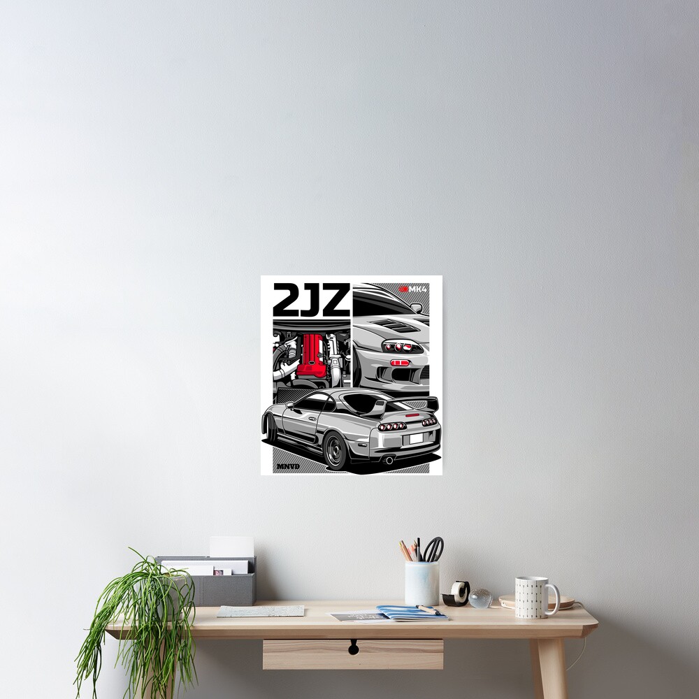 "2JZ Toyota Supra Car Drawing" Poster for Sale by mohalldi | Redbubble