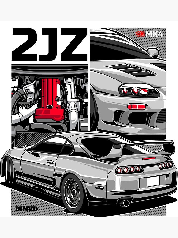 "2JZ Toyota Supra Car Drawing" Poster for Sale by mohalldi | Redbubble