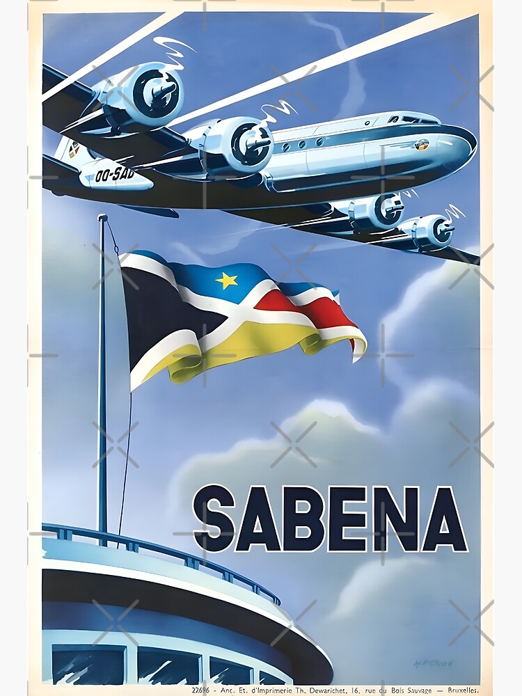 "SABENA DC-6 and Flag Vintage Travel Poster 50's" Framed Art Print for ...