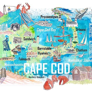 "Cape Cod Massachusetts Island Illustrated Island Travel Map with ...