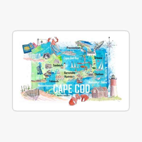 "Cape Cod Massachusetts Island Illustrated Island Travel Map with ...
