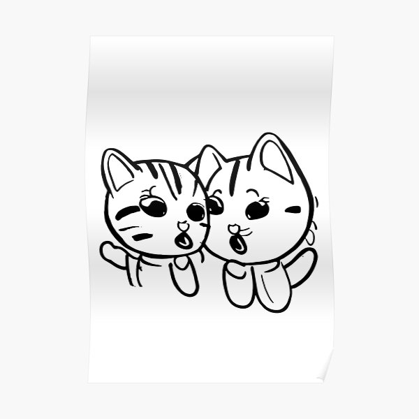 "Cute Funny Cat Pictures with Two Cat Cartoon Drawings" Poster for Sale ...