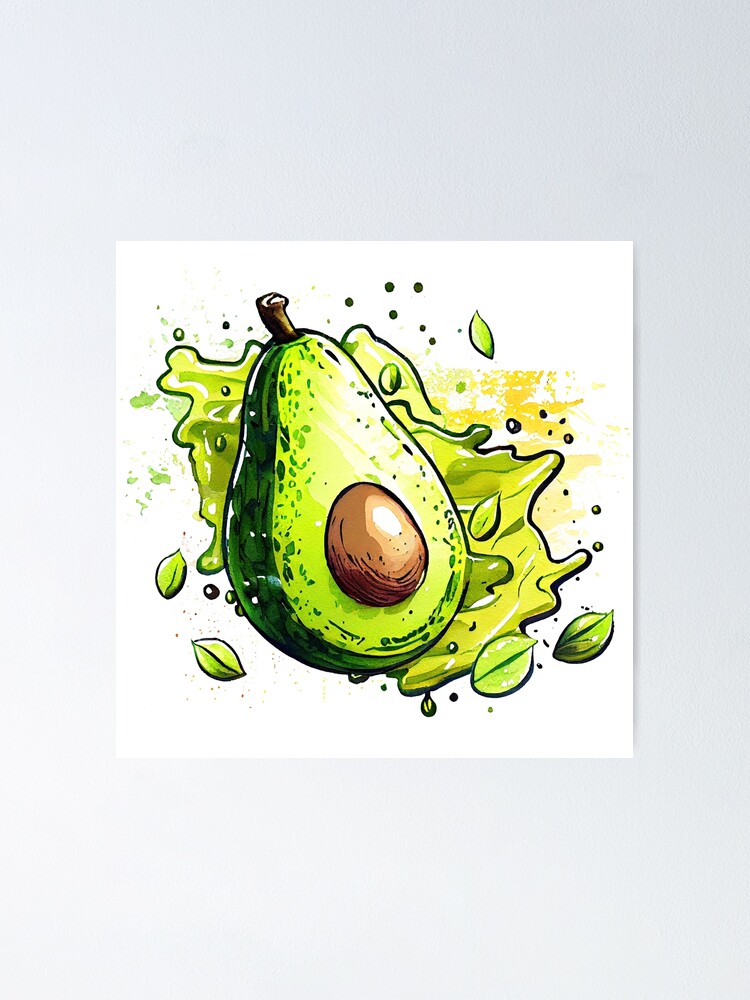 Póster «imagen de pintura de fruta de aguacate acuarela. comida vegana ...