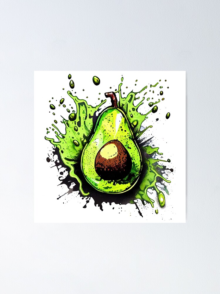 Póster «imagen de pintura de fruta de aguacate acuarela. comida vegana ...