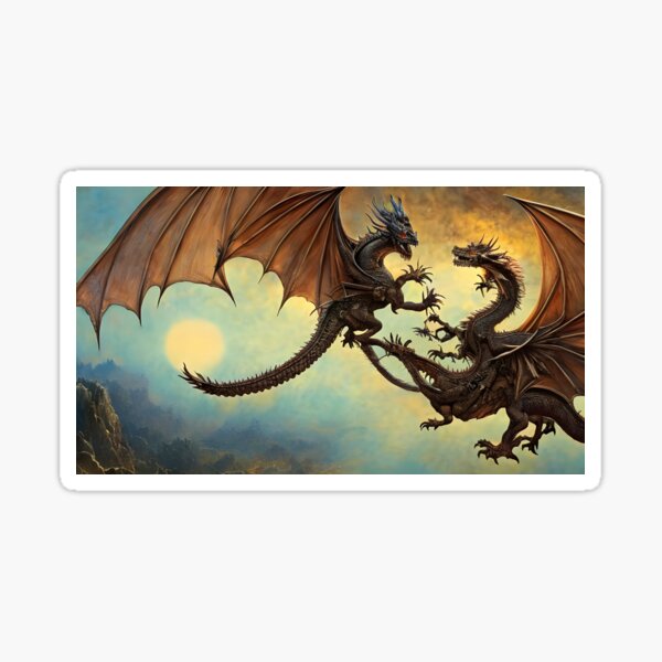 "Epic and bloody battle of monstrous dragons in the sky" Sticker for ...