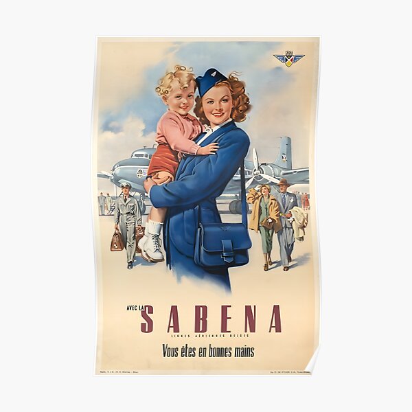 "SABENA Vous Êtes En Bonnes Mains Vintage Travel Poster 50's" Poster ...