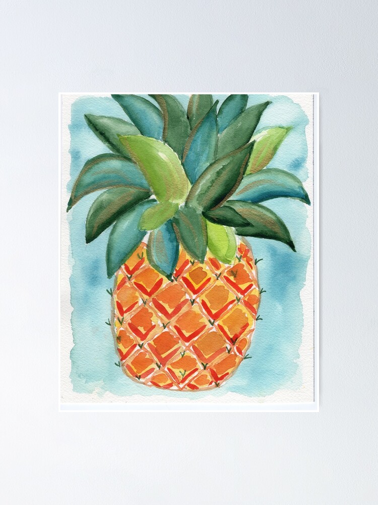 "Tropical watercolor pineapple fruit art" Poster for Sale by ...
