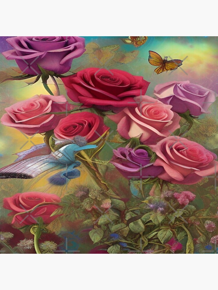 "bouquet of red, rose and purple roses with butterflies" Sticker for ...