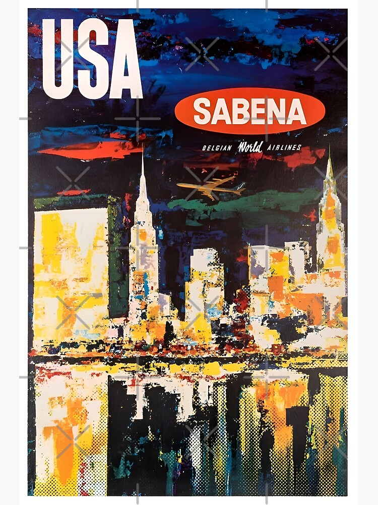 "SABENA Vintage City Lights of New York Publicity Travel Poster 60's ...