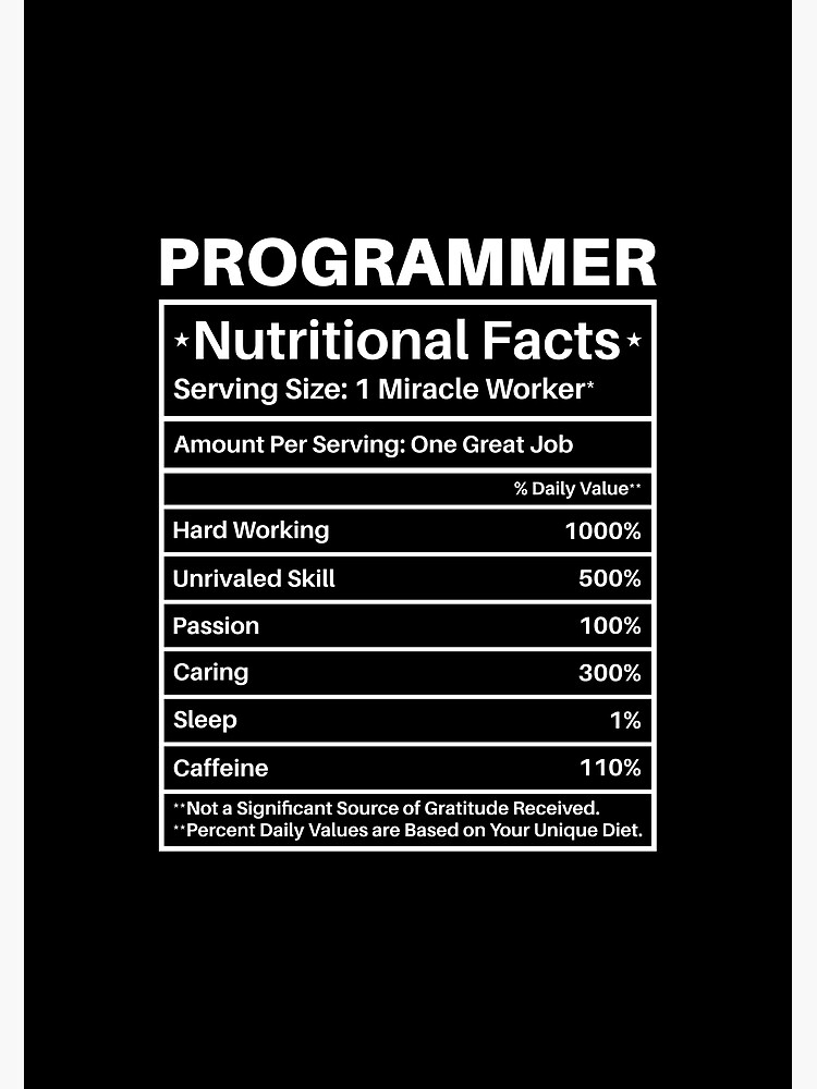 Programmer Nutritional Facts Label Programming Funny Computer Programmer Poster For Sale By