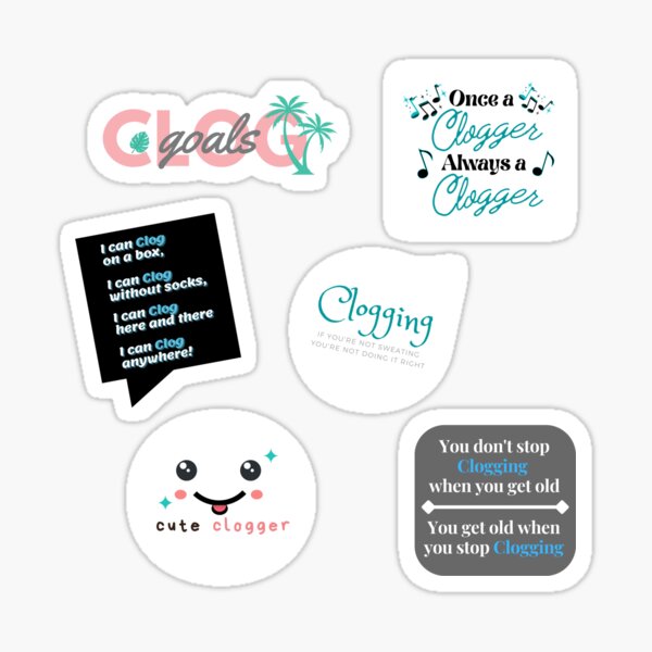 "Cute clogger variety sticker pack, six stickers, gift for stickers ...