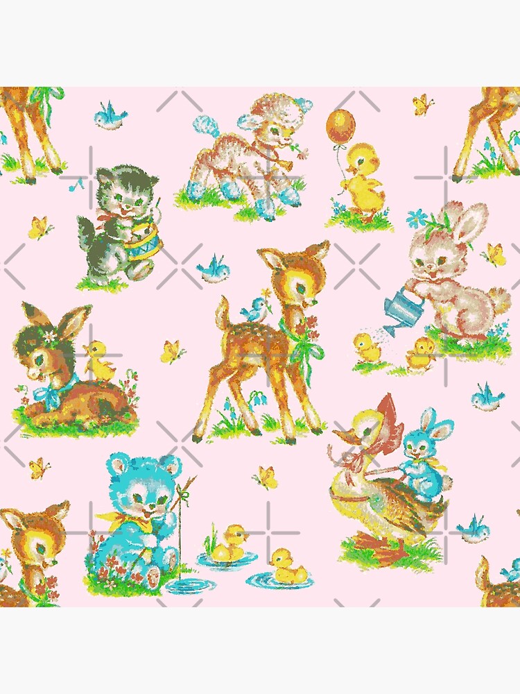 "vintage cute baby animals pink " Poster for Sale by gossiprag | Redbubble