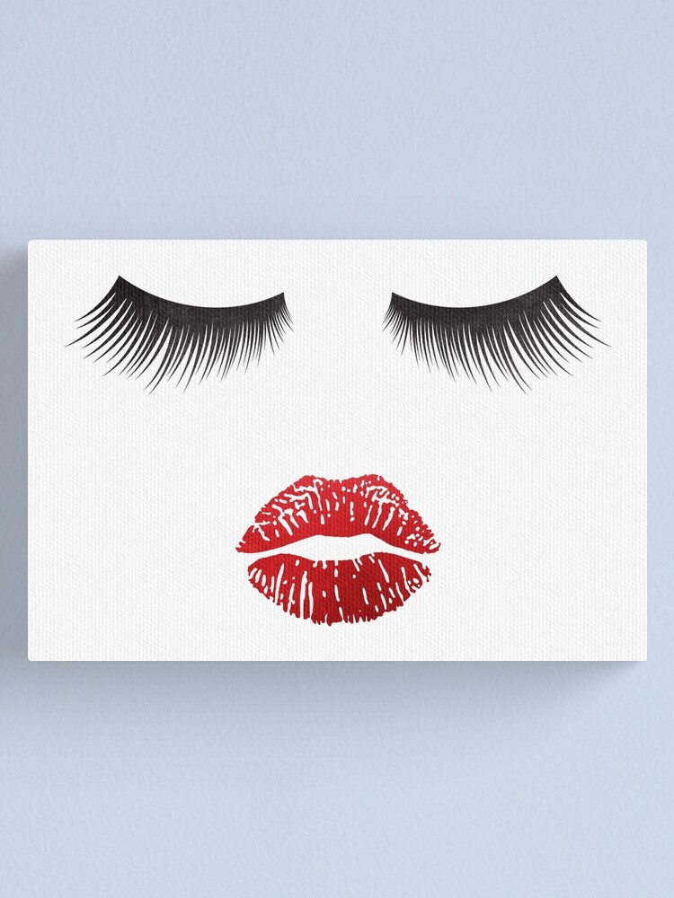 "Lashes and Lips - Watercolor Red Lips & Eyelashes Makeup Face" Canvas ...