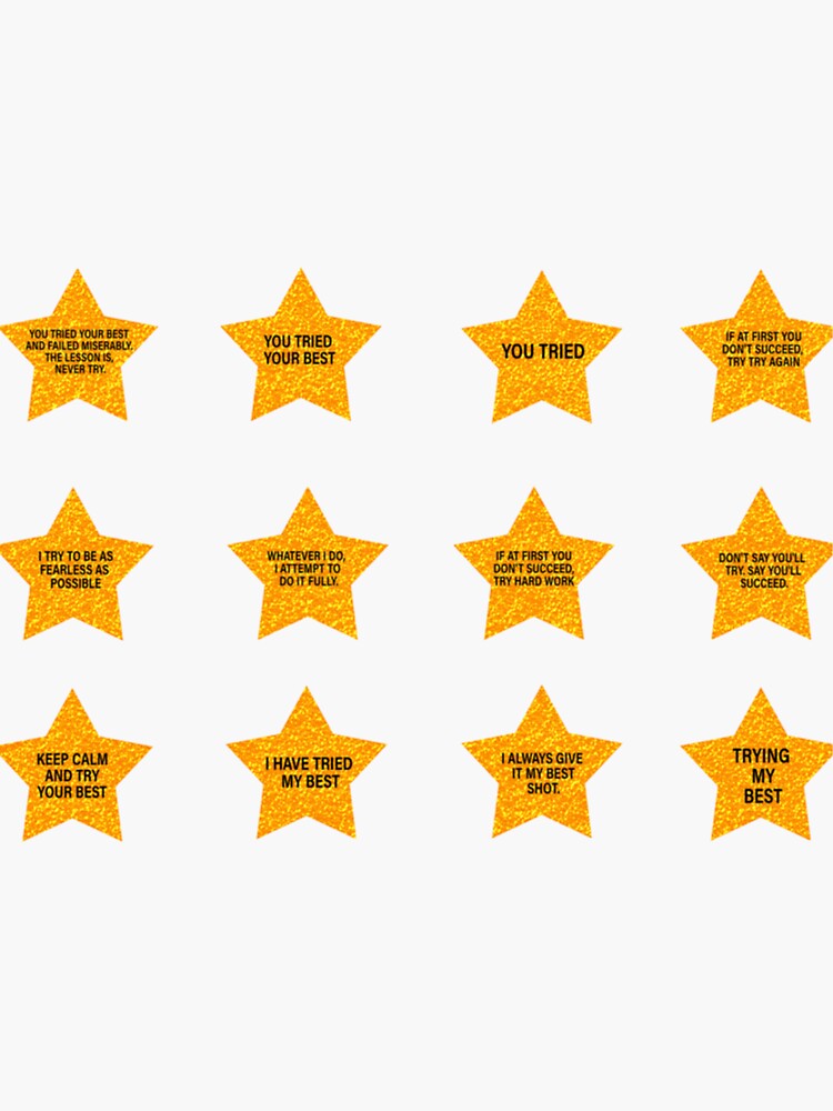 "you tried your best gold star pack of 12 motivational quotes " Sticker ...
