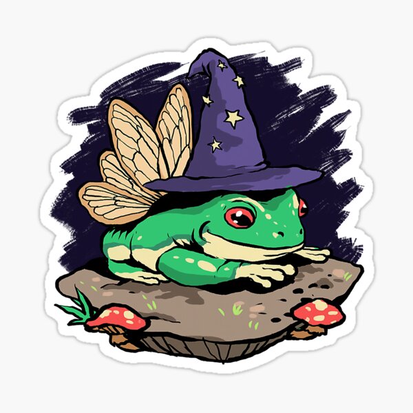 "Cottagecore Aesthetic Fairycore Frog Wizard Hat Mushroom57" Sticker ...