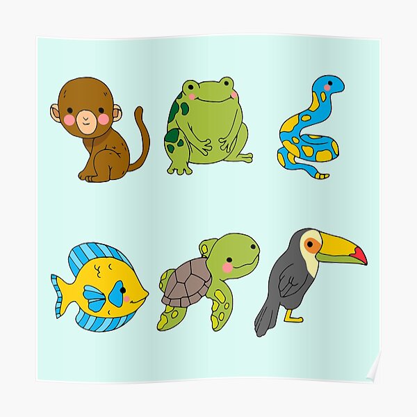 "cute smiley animals set" Poster for Sale by Animster | Redbubble