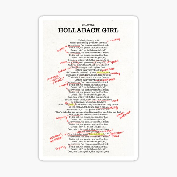 "Annotated holla lyrics aba" Sticker for Sale by itslaurenb | Redbubble