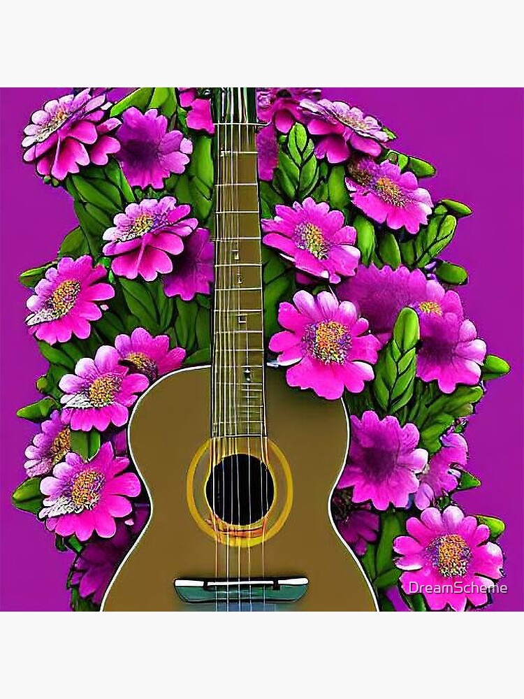 "Pink Floral Guitar" Sticker for Sale by DreamScheme | Redbubble