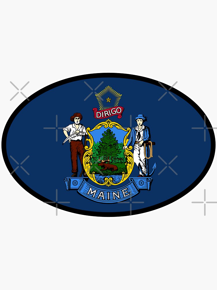 "Maine State Flag Oval Travel Bumper Sticker for your Car or Luggage ...