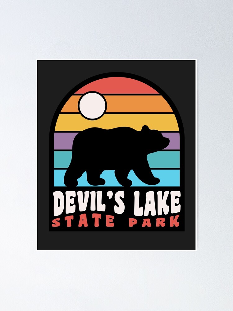 "Devils Lake State Park Wisconsin Retro Sunset Bear" Poster for Sale by ...