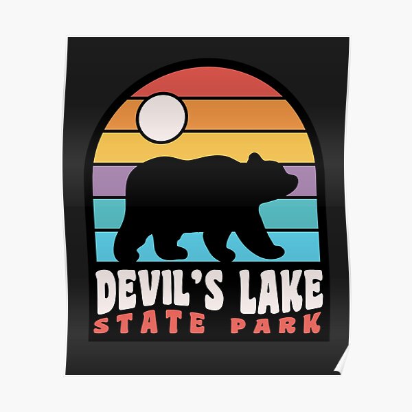 "Devils Lake State Park Wisconsin Retro Sunset Bear" Poster for Sale by ...