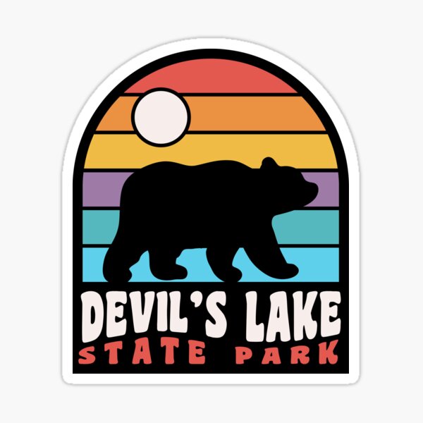 "Devils Lake State Park Wisconsin Retro Sunset Bear" Sticker for Sale ...