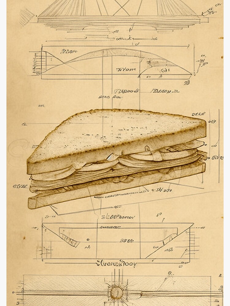 "Sandwich with sausage and vegetables technical drawing with ...