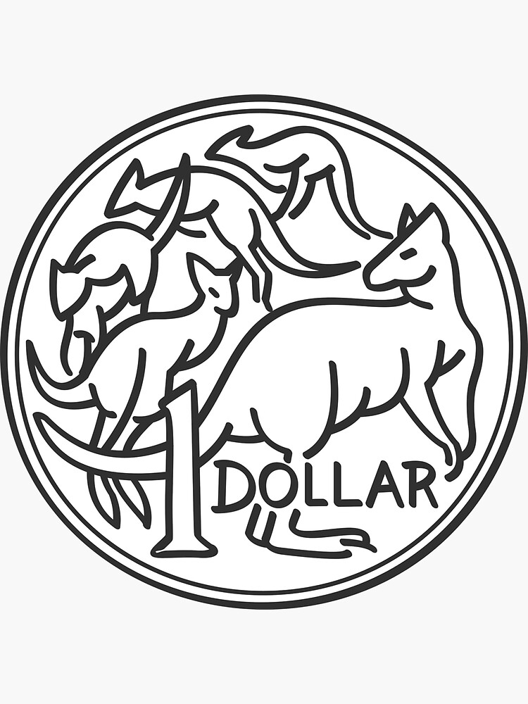 " Australian One Dollar Coin Kangaroo (black and white)" Sticker for ...