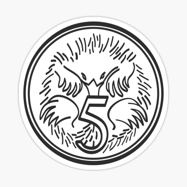 " Australian five cent coin Echidna (black and white)" Sticker for Sale ...