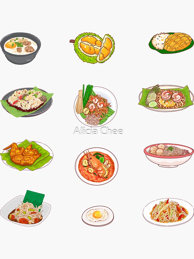 "Assorted Thai Food - Tom Yum, Pad Thai, Salad and More" Sticker for ...