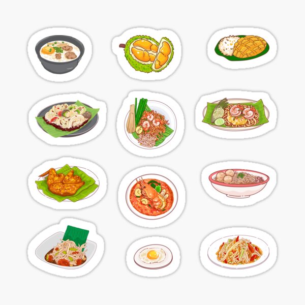 "Assorted Thai Food - Tom Yum, Pad Thai, Salad and More" Sticker for ...