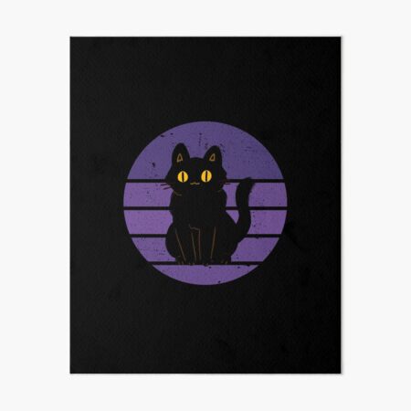 "Purple Retro Sunset Cute Black Cat Black" Art Board Print for Sale by ...