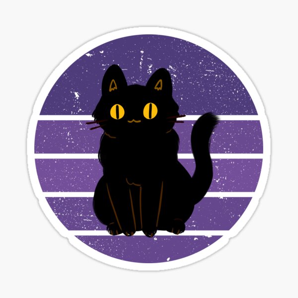 "Purple Retro Sunset Cute Black Cat Black" Sticker for Sale by Sense ...