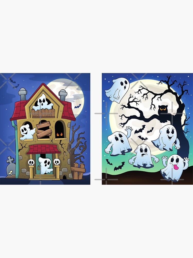 "Cute ghosts in the haunted house Halloween scary pack" Sticker for ...