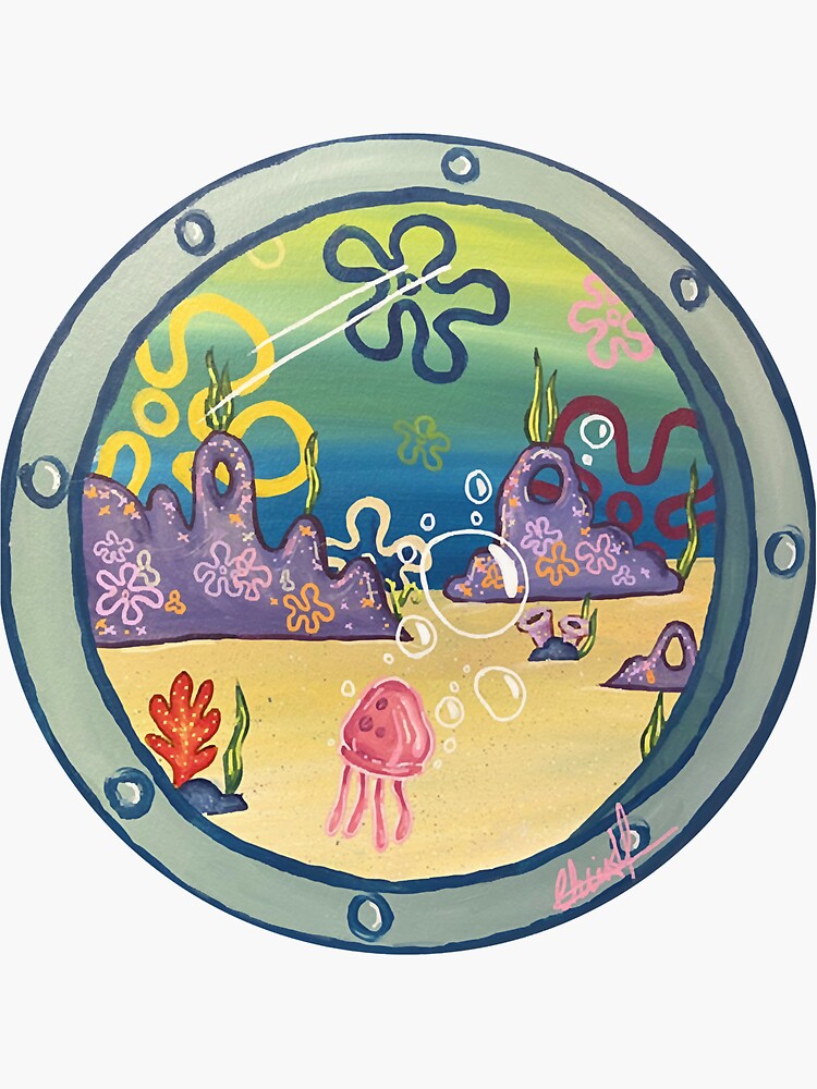 "spongebob window with landscape" Sticker for Sale by CoolOldStyled ...