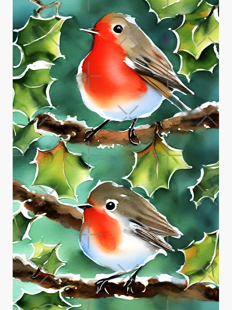 "Red breasted Robins on branches watercolor" Sticker for Sale by ...