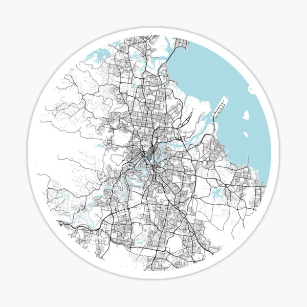 "Brisbane City Map of Queensland, Australia - Circle" Sticker for Sale ...