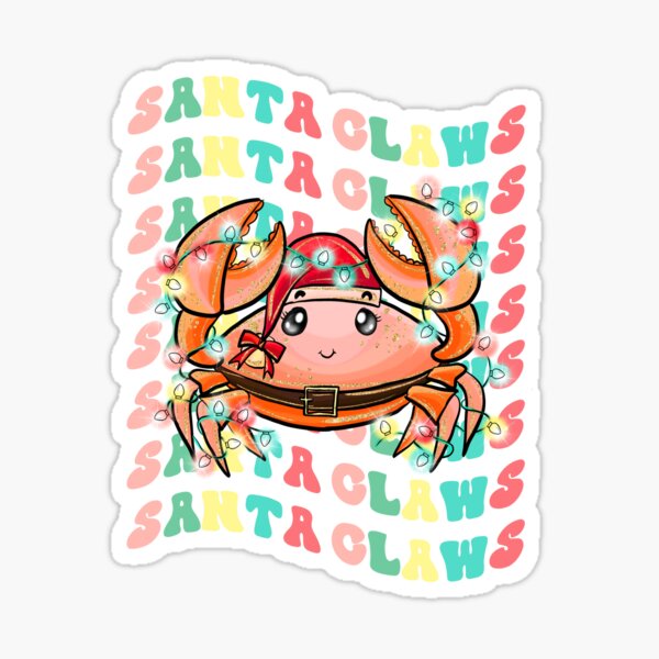 "Santa Claws Crab Retro Colorful Cute Crab With Santa's Hat" Sticker ...