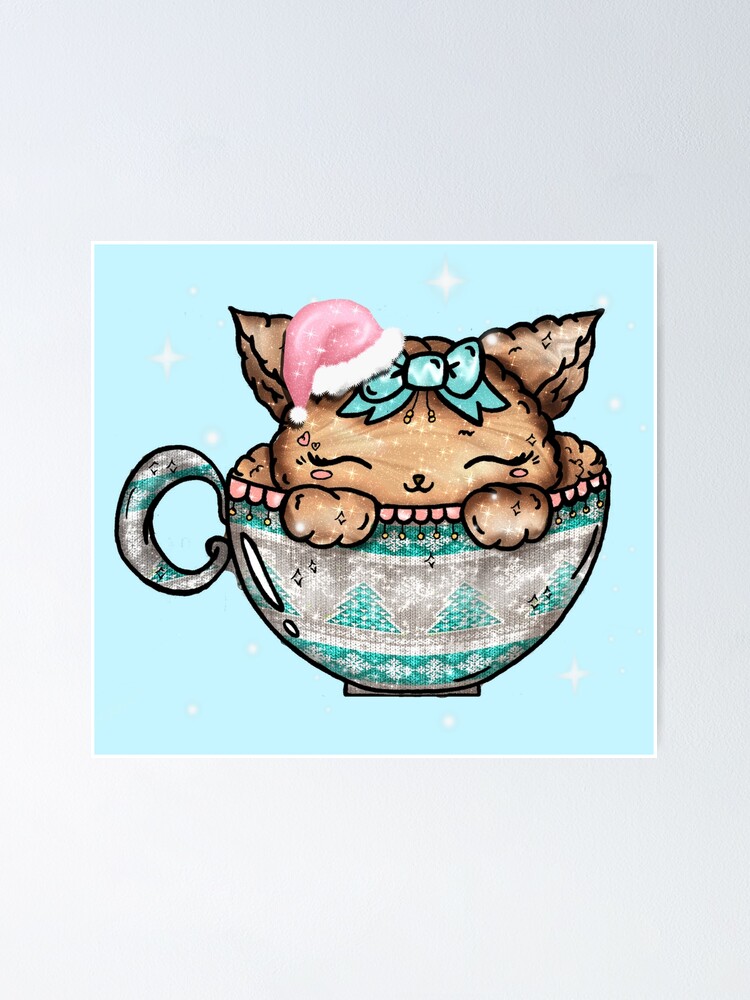 "Christmas Hot Cat-colate Kawaii Coffee Blue Ice Cup" Poster for Sale ...