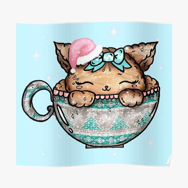 "Christmas Hot Cat-colate Kawaii Coffee Blue Ice Cup" Poster for Sale ...