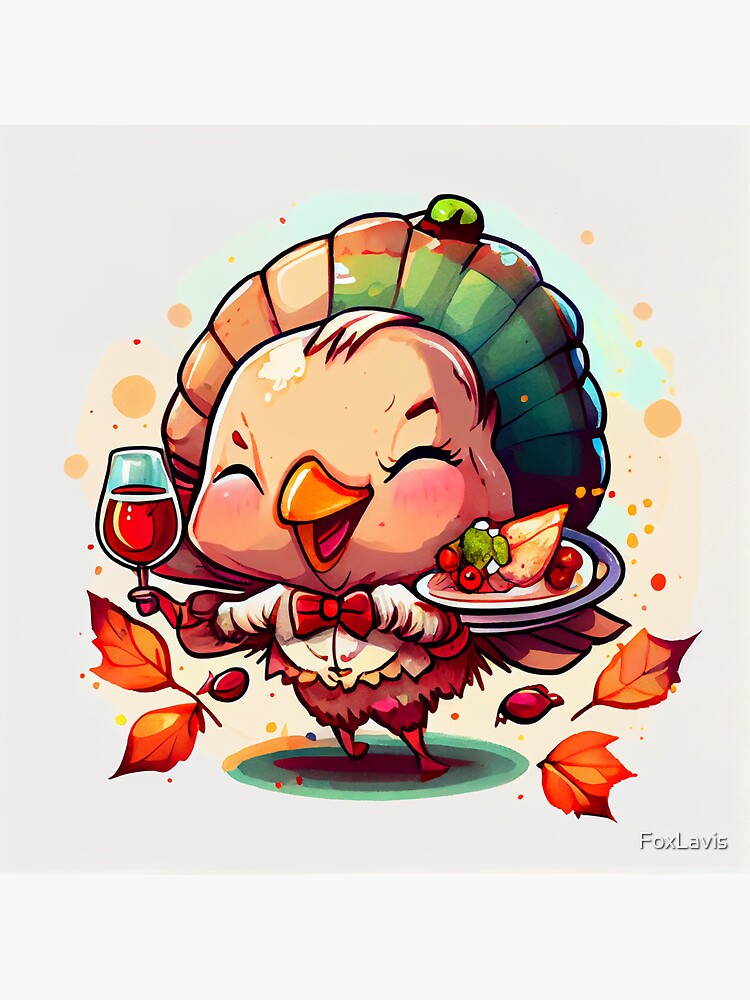"Cute Smiling Chibi Thanksgiving Turkey" Sticker for Sale by FoxLavis ...