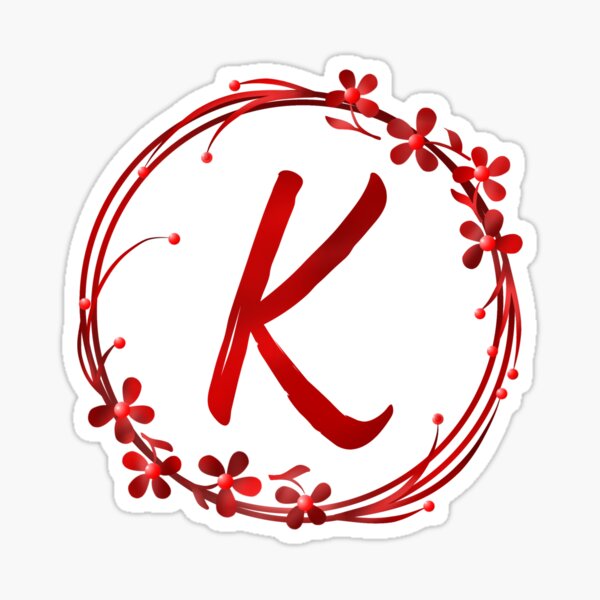 "K initial red flowers monogram - letter k / alphabet k" Sticker for ...