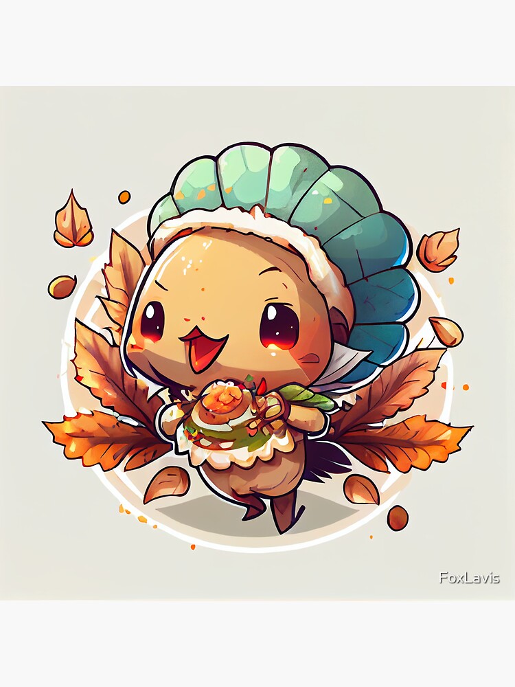 "Cute Smiling Chibi Thanksgiving Turkey" Sticker for Sale by FoxLavis ...