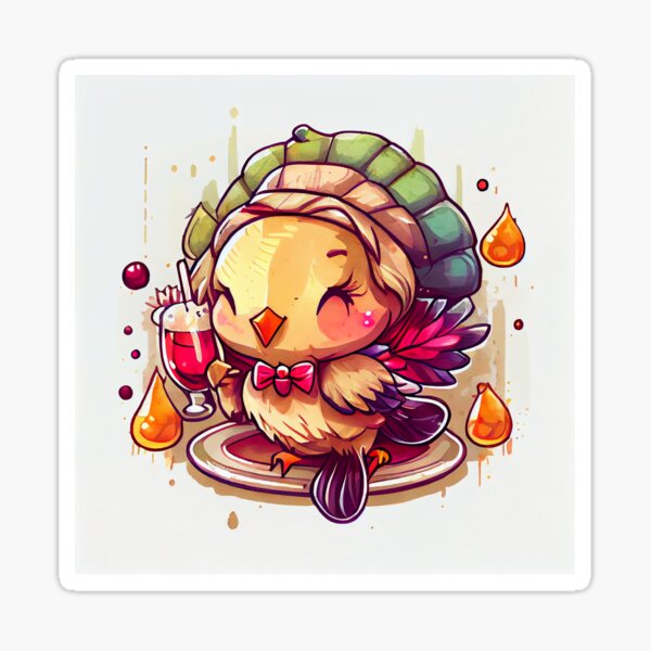"Cute Smiling Chibi Thanksgiving Turkey" Sticker for Sale by FoxLavis ...