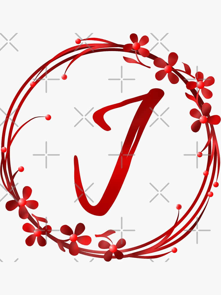 "J initial red flowers monogram - letter j / alphabet j" Sticker for ...