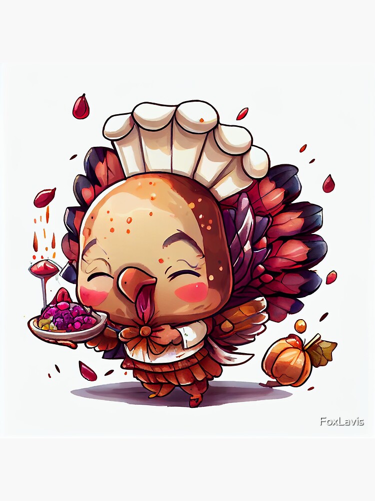 "Cute Smiling Chibi Thanksgiving Turkey" Sticker for Sale by FoxLavis ...