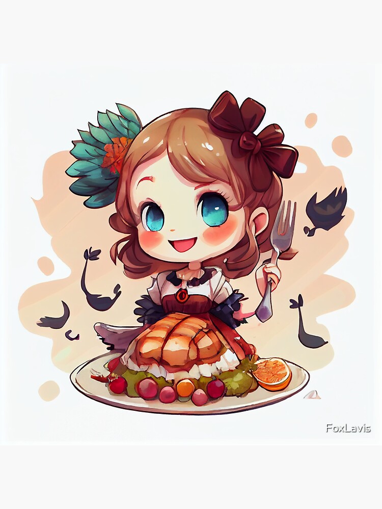 "Cute Smiling Chibi Girl Thanksgiving" Sticker for Sale by FoxLavis ...