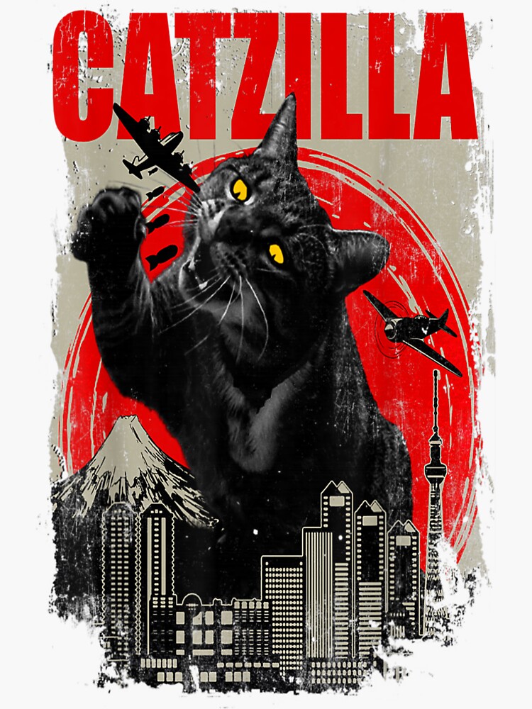 "Catzilla Funny Cat Tshirt" Sticker for Sale by Hardwell ⭐⭐⭐⭐⭐ | Redbubble
